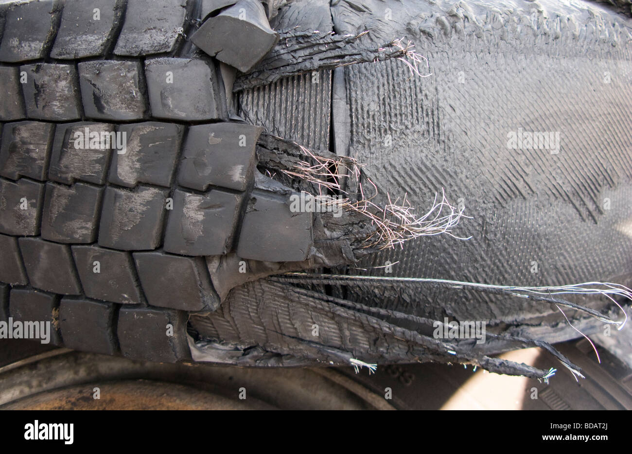 blow out on a lorry wheel Stock Photo - Alamy