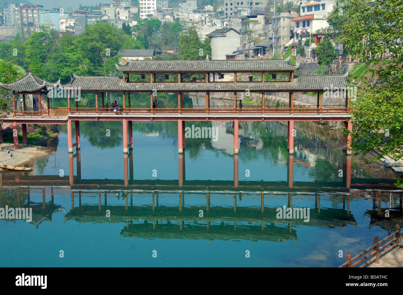 Footbridge in modern town of Fenghuang Hunan China Stock Photo - Alamy