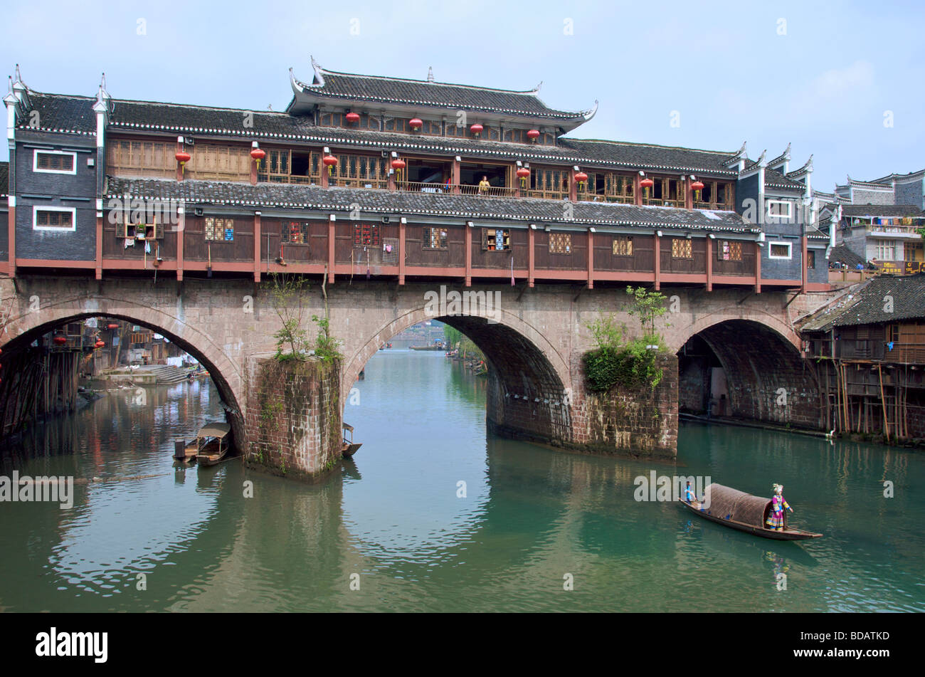 Hong Qiao Bridge spanning Tuo River Ancient Town of Fenghuang Hunan ...