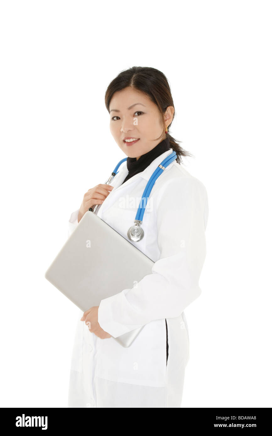 Beautiful Asian doctor or nurse on a white background Stock Photo - Alamy