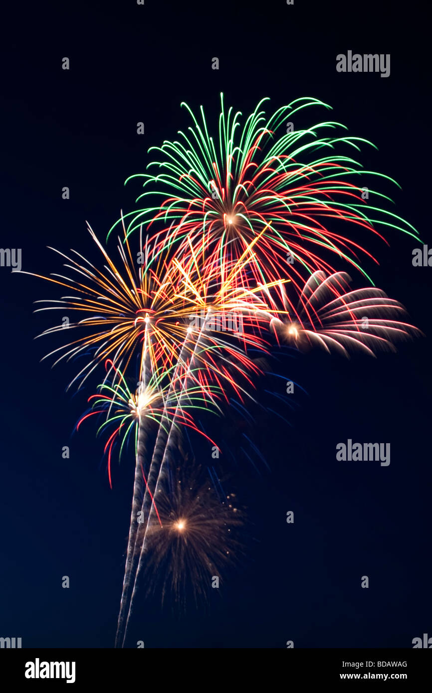 Beautiful fireworks fill the night time sky Stock Photo - Alamy