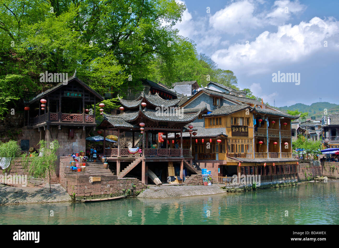 Traditional old riverside wooden building Tuo River Ancient Town of ...