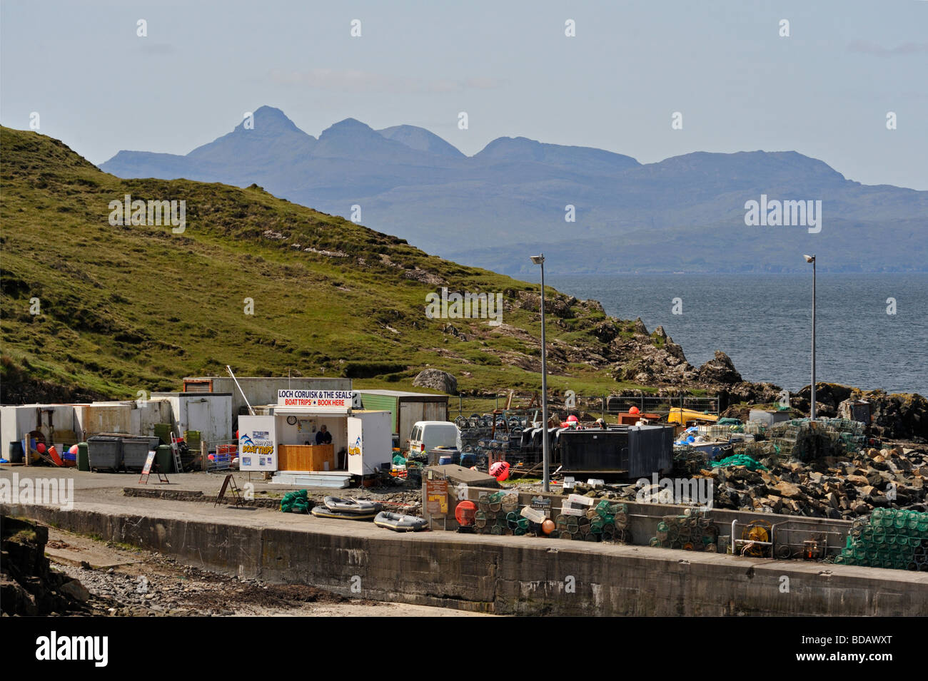 The harbour and the Isle of Rhum. Elgol, Strathaird, Isle of Skye ...