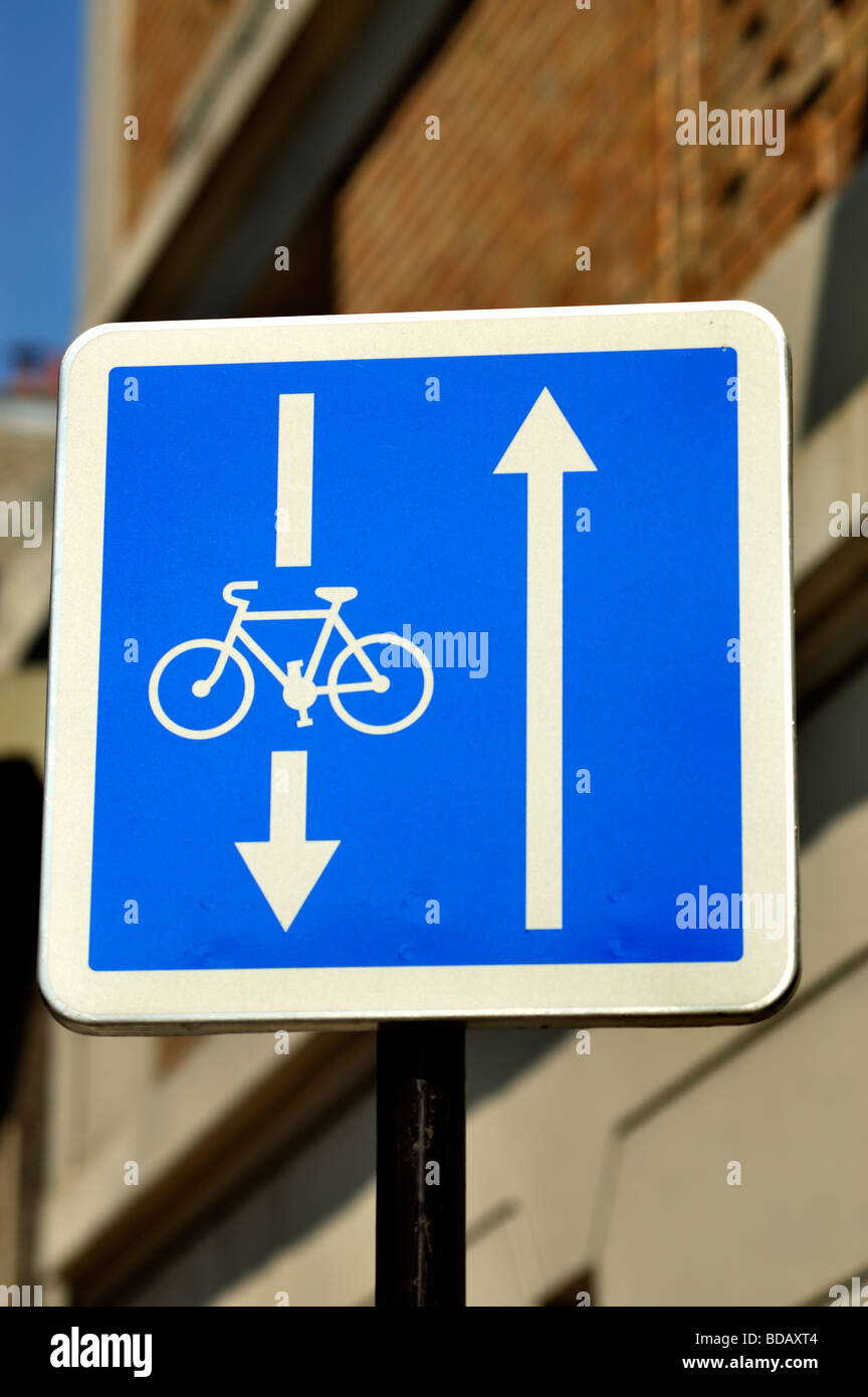 Paris, France, Street Detail , French "Road Sign" "Bicycle Path" Arrow ...