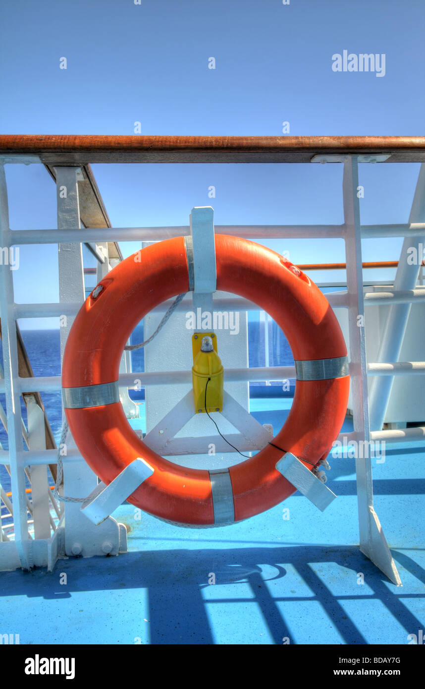 Life ring on a boat with the ocean in background Stock Photo - Alamy