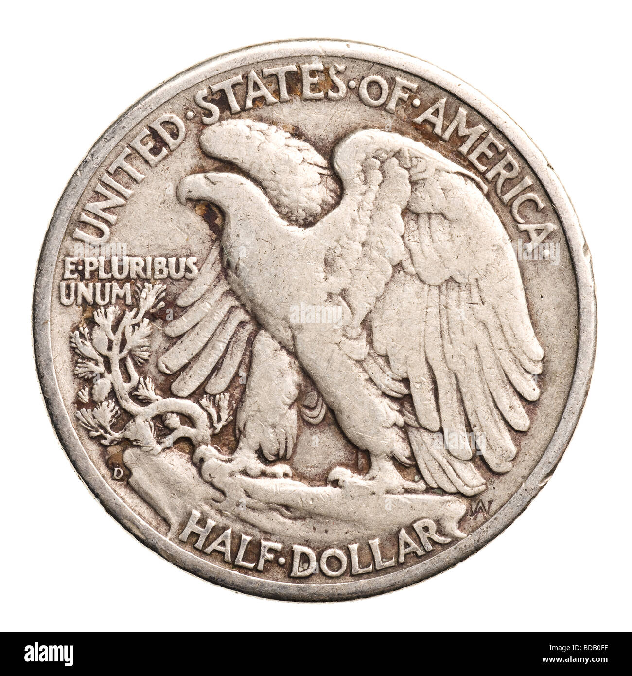 antique silver half dollar isolated on white background Stock Photo - Alamy