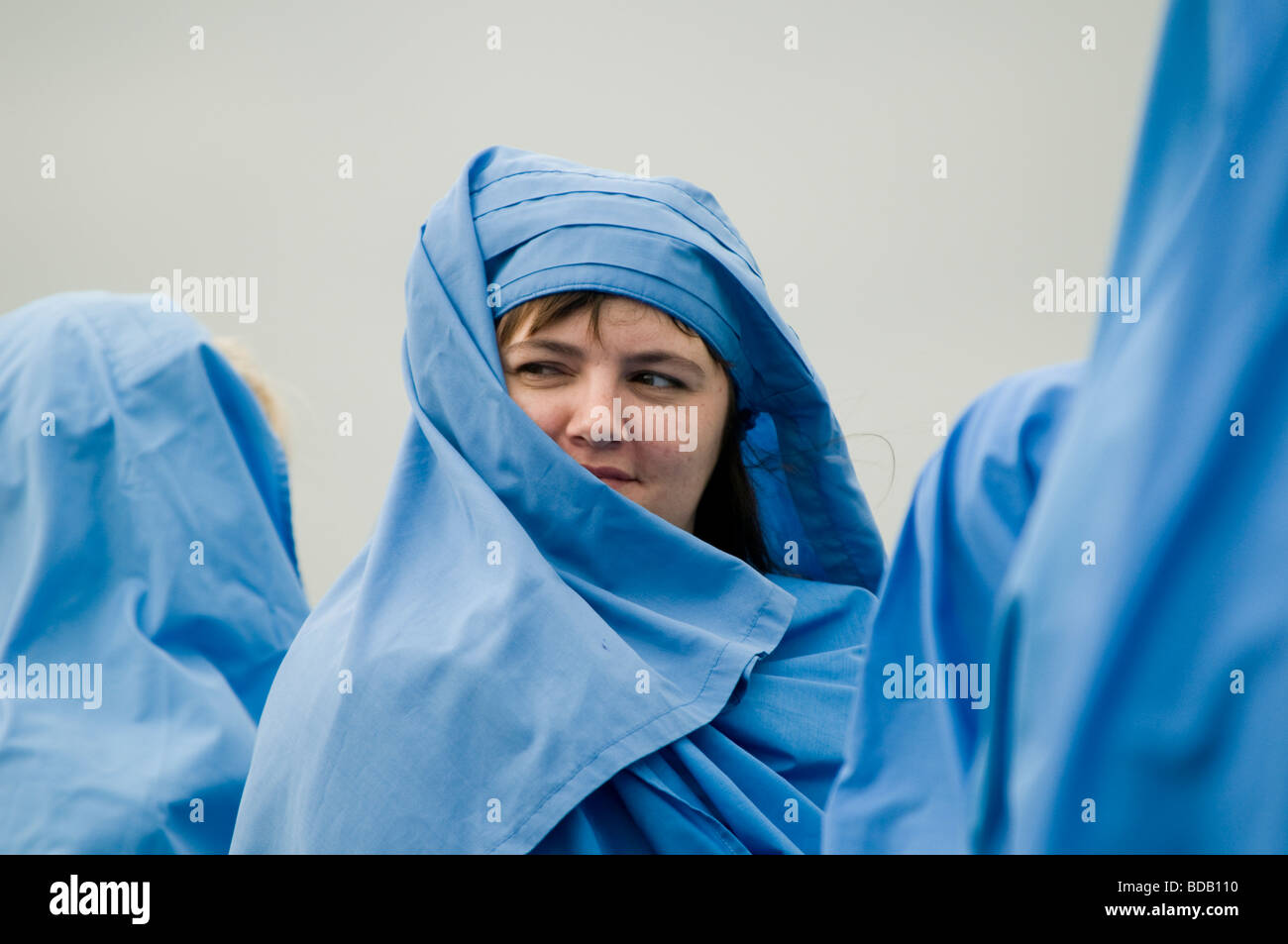 Woman in blue bardic robes at The Gorsedd of the Bards ceremony at the ...