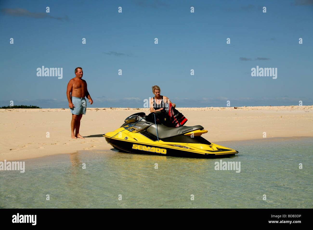 Anchorage in Vavau archipelago Tonga couple with Jetski Stock Photo - Alamy