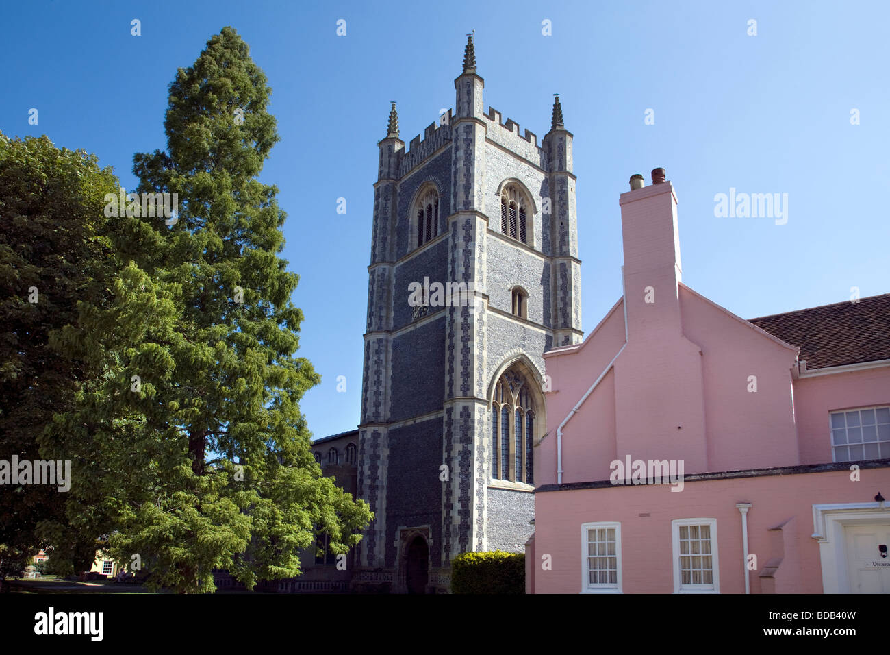 THE church of St Mary the Virgin, Dedham WITH THE PRETTY PINK VICARAGE ...