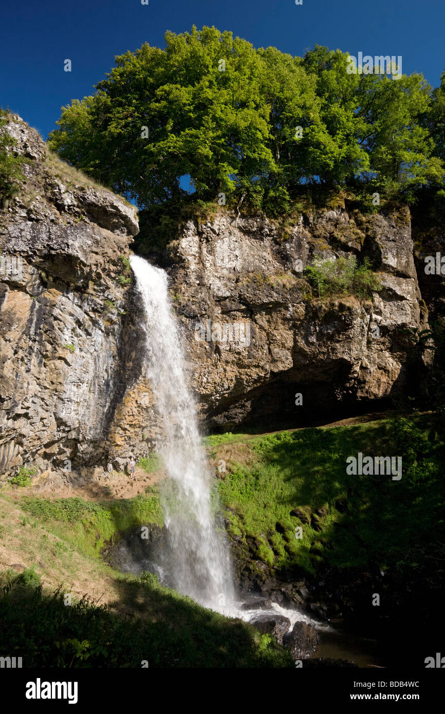 The 98 feet high of the cascade of Salins (Cantal - France). Les 30 ...