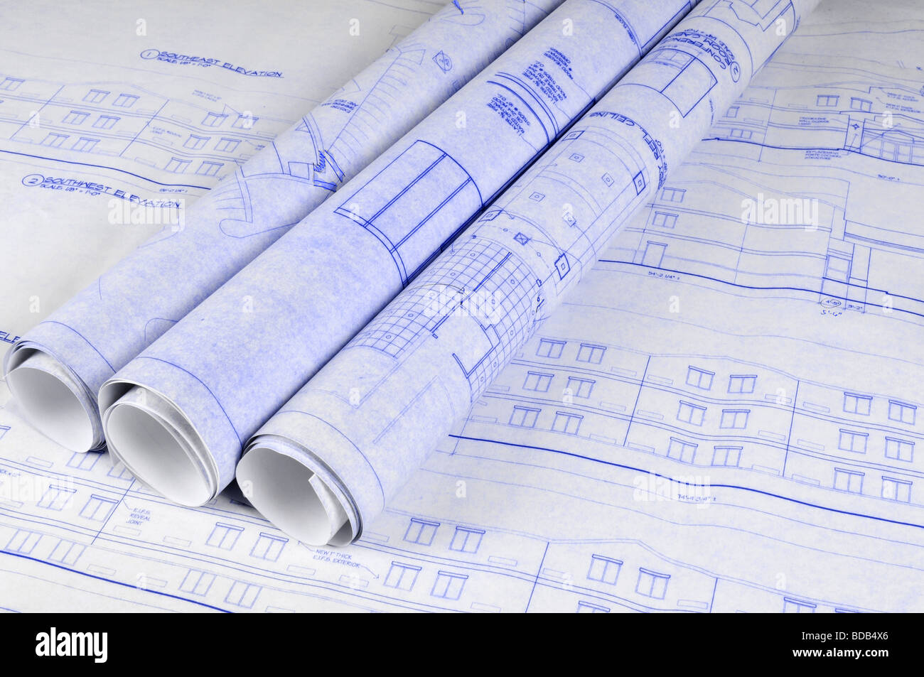 Architectural blueprints on a table Stock Photo - Alamy