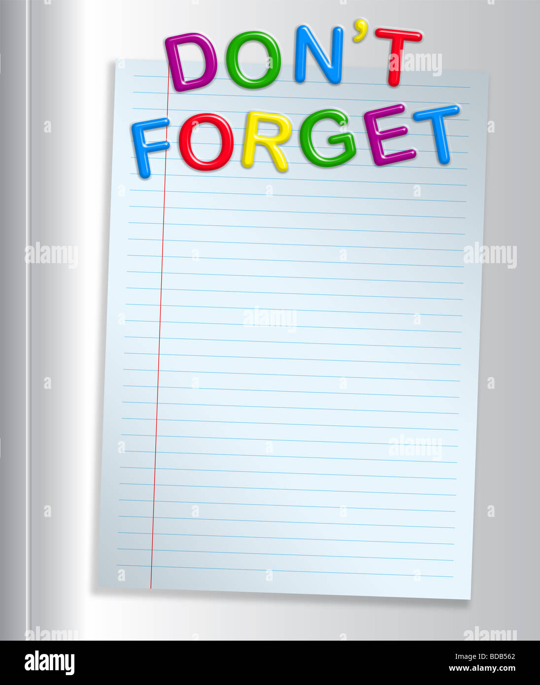 ‘DON’T FORGET’ spelt out by magnetic fridge letters with attached lined ...