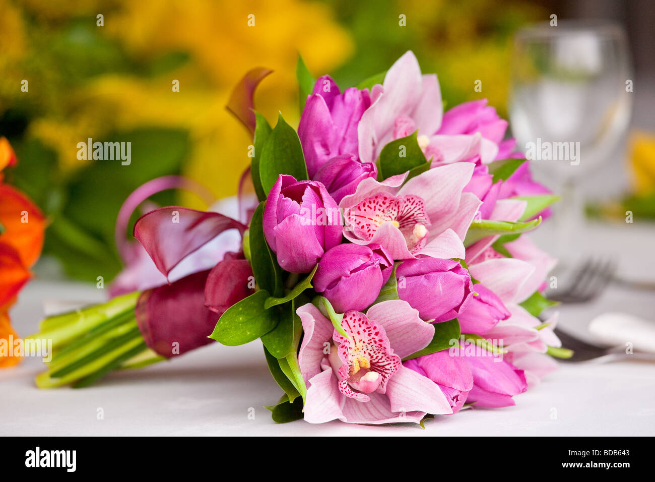 pretty wedding flowers in a bouquet made up of fresh pink tulips and ...