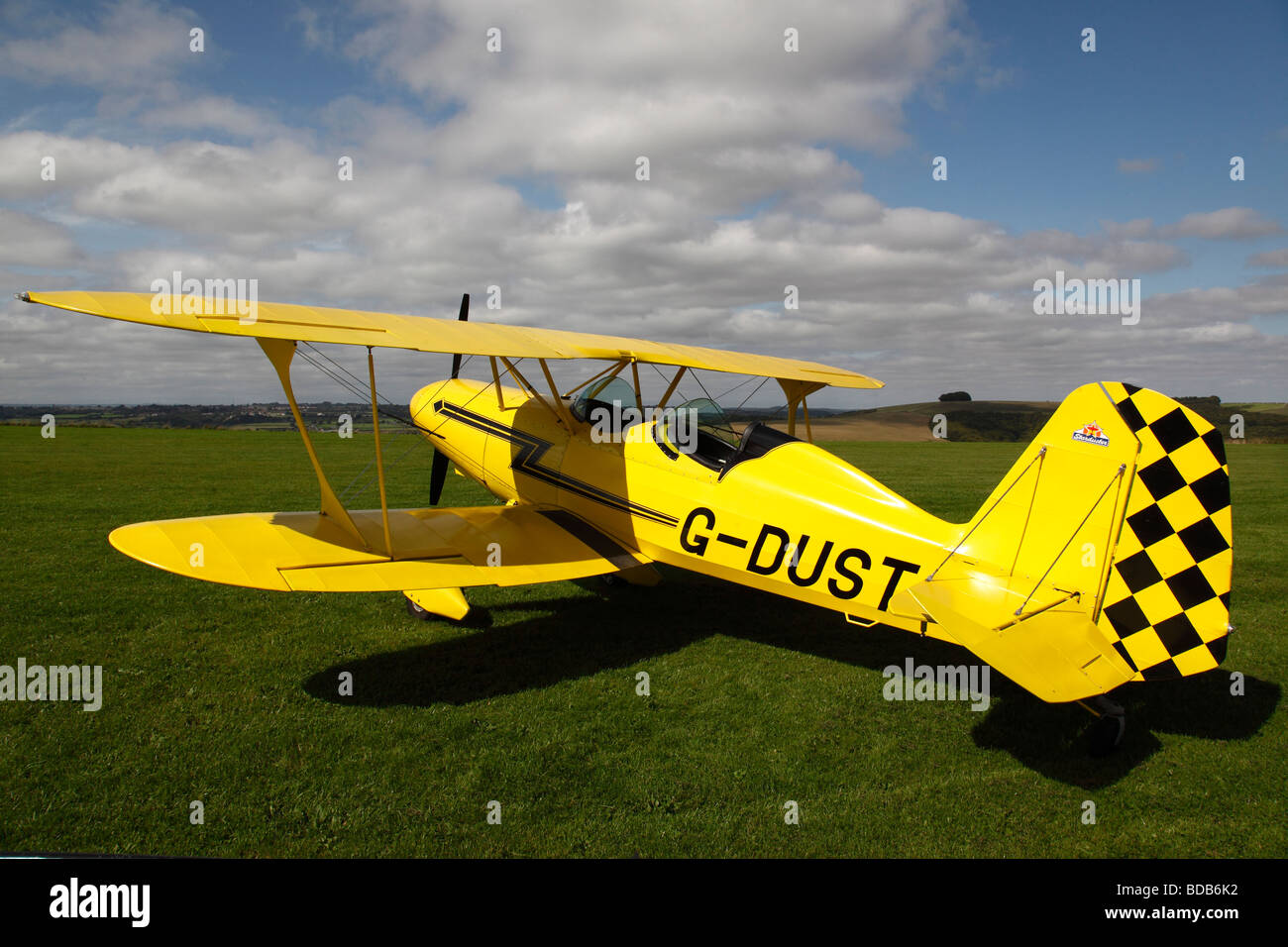A Stolpe Starduster biplane at Compton Abbas airfield in Dorset in ...