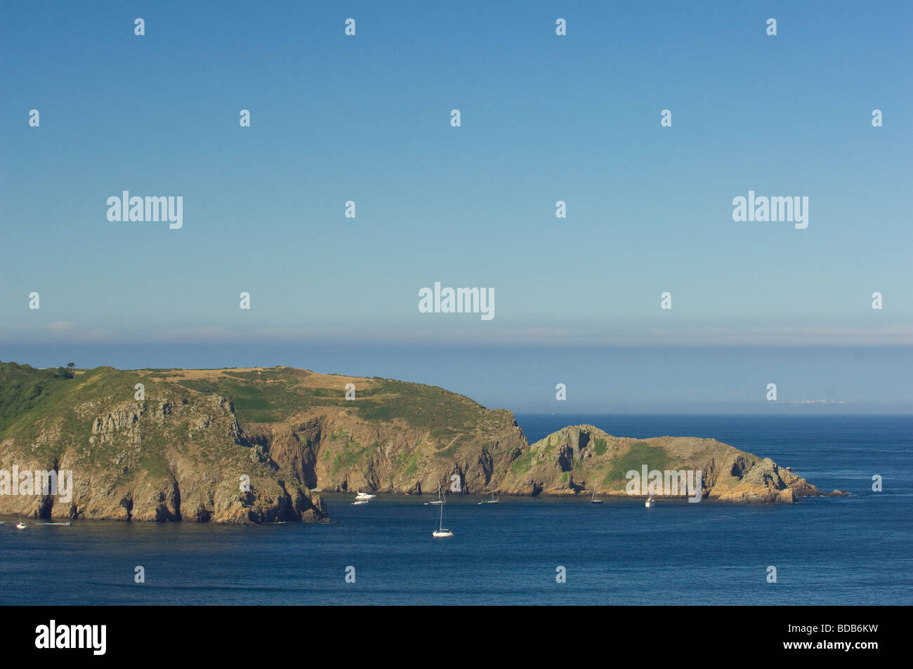 Looking across to the bays and rugged cliffs of Greater Sark, from La ...