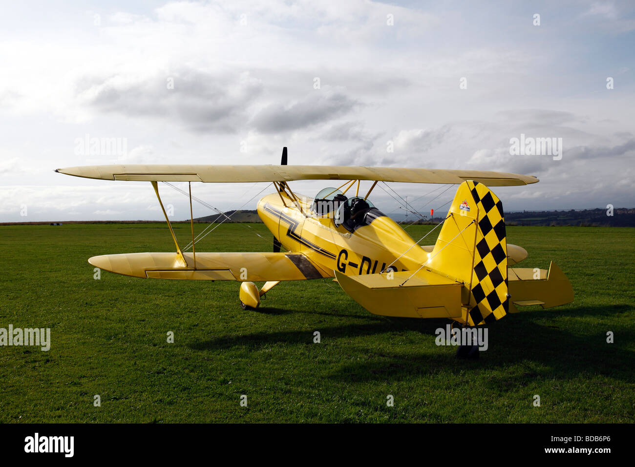 A Stolpe Starduster biplane at Compton Abbas airfield in Dorset in ...
