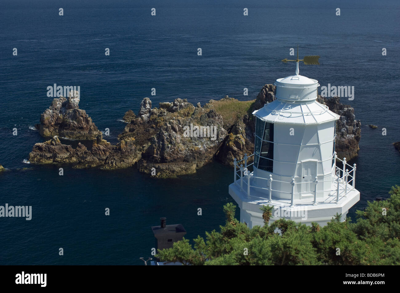 White lighthouse at Point Robert, Island of Sark, Channel Islands Stock ...
