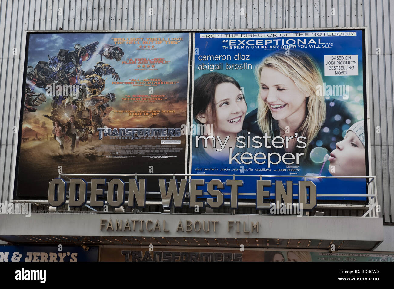Film Posters advertising movie Transformers on the front of Odeon West ...