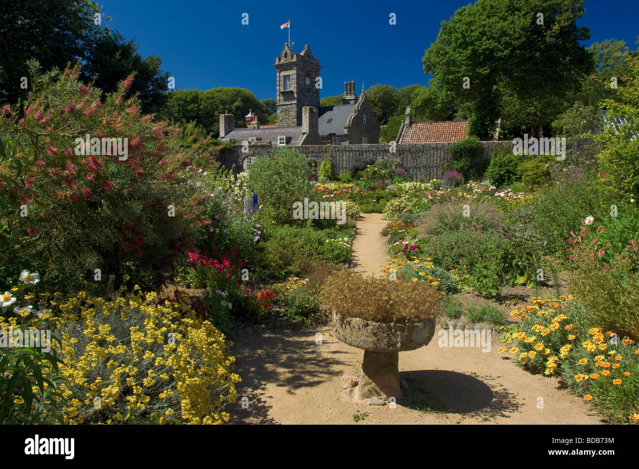 Formal flower gardens at La Seigneurie, Island of Sark, Channel Islands ...