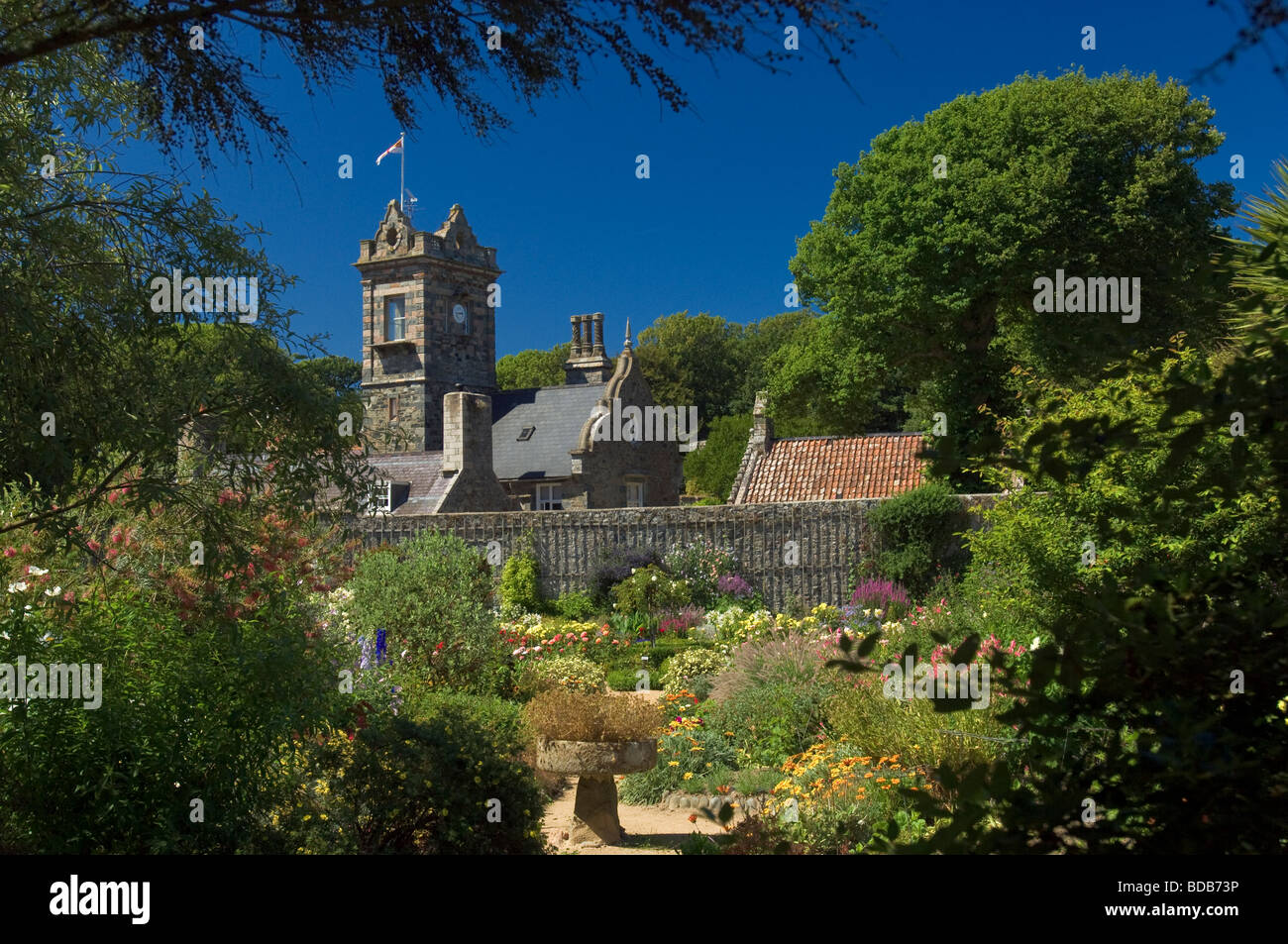 Formal flower gardens at La Seigneurie, Island of Sark, Channel Islands ...