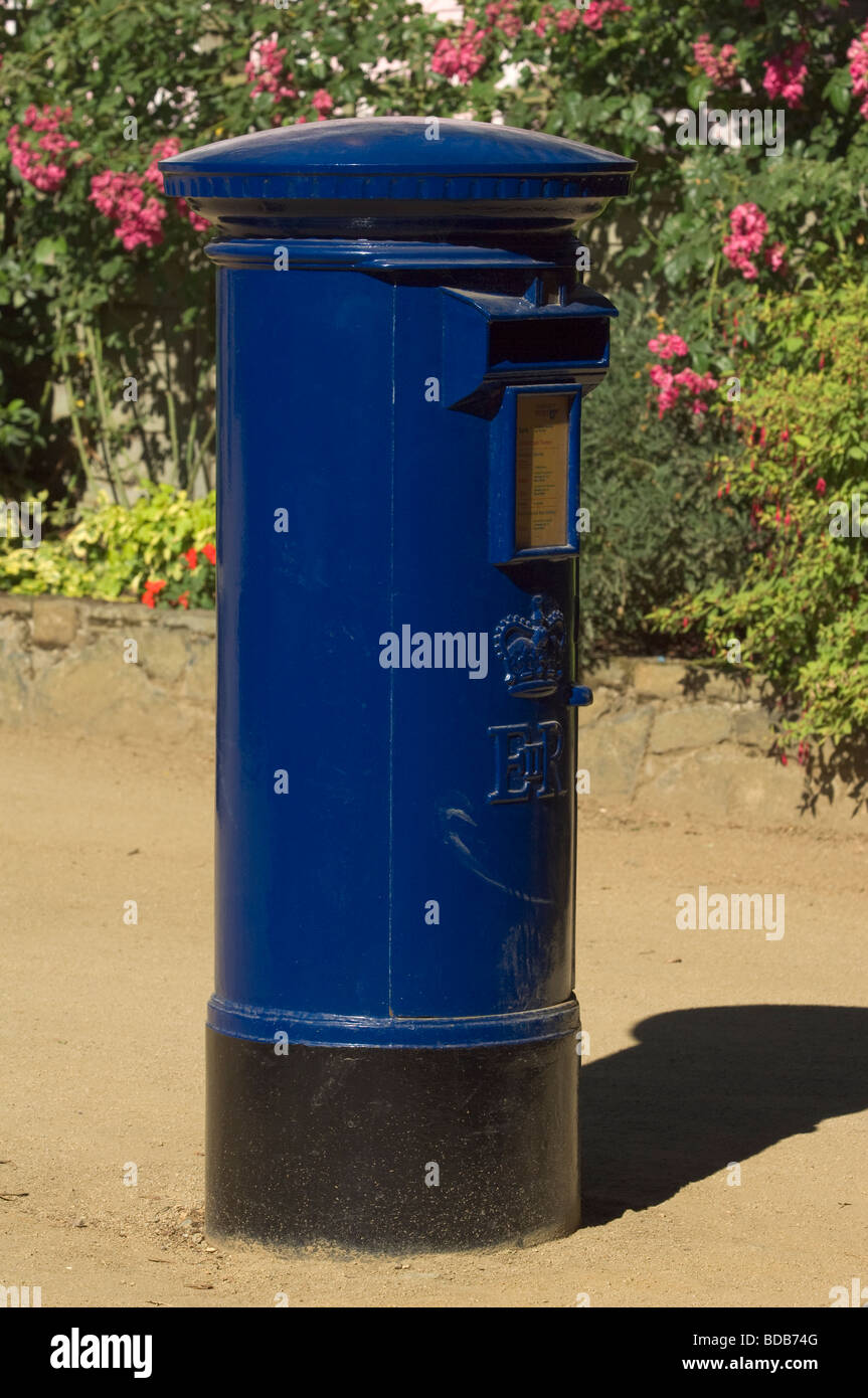 Characteristic blue post box, Island of Sark, Channel Islands Stock ...