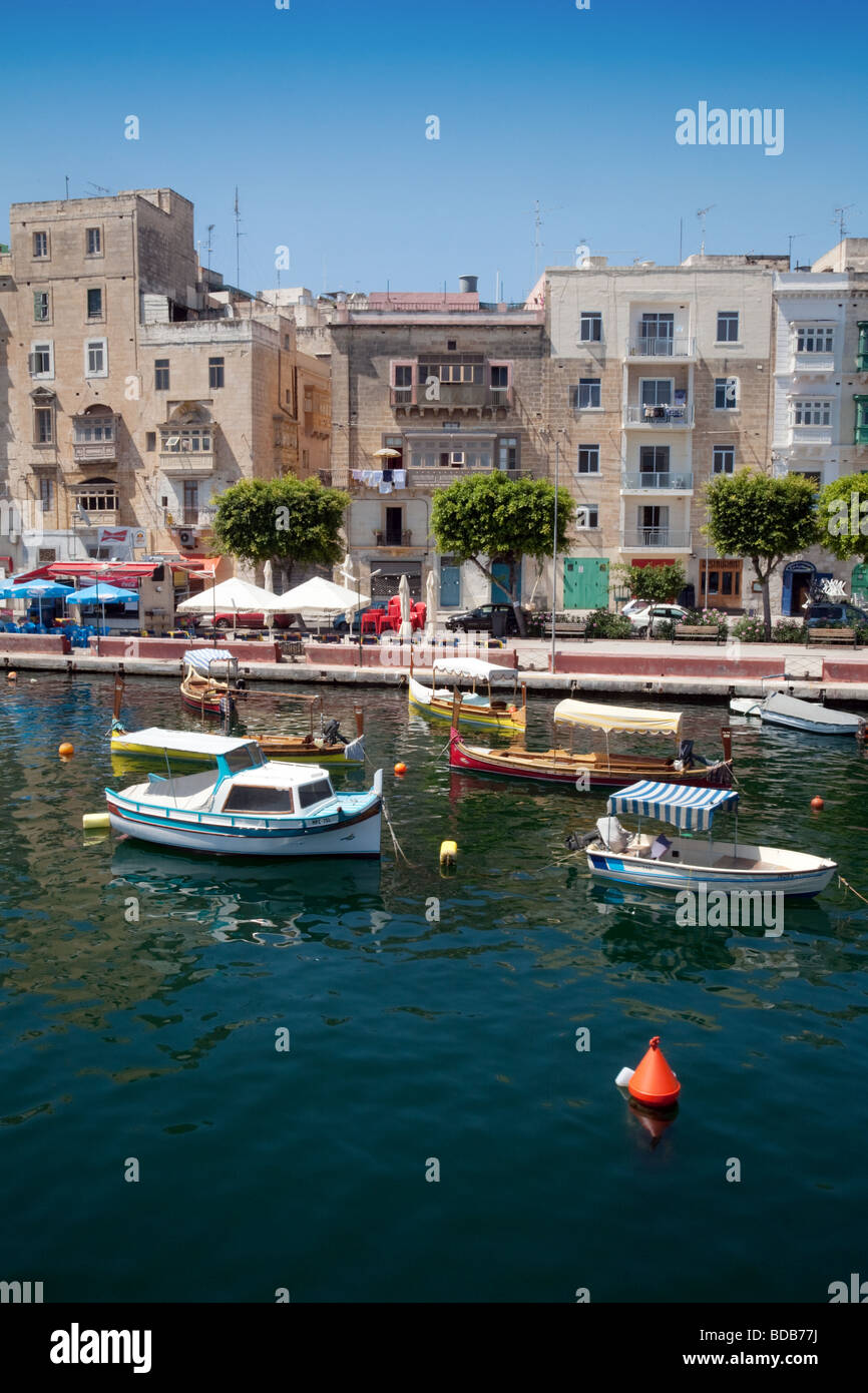 Boats on the waterfront, the Three Cities, Valletta, Malta Stock Photo ...