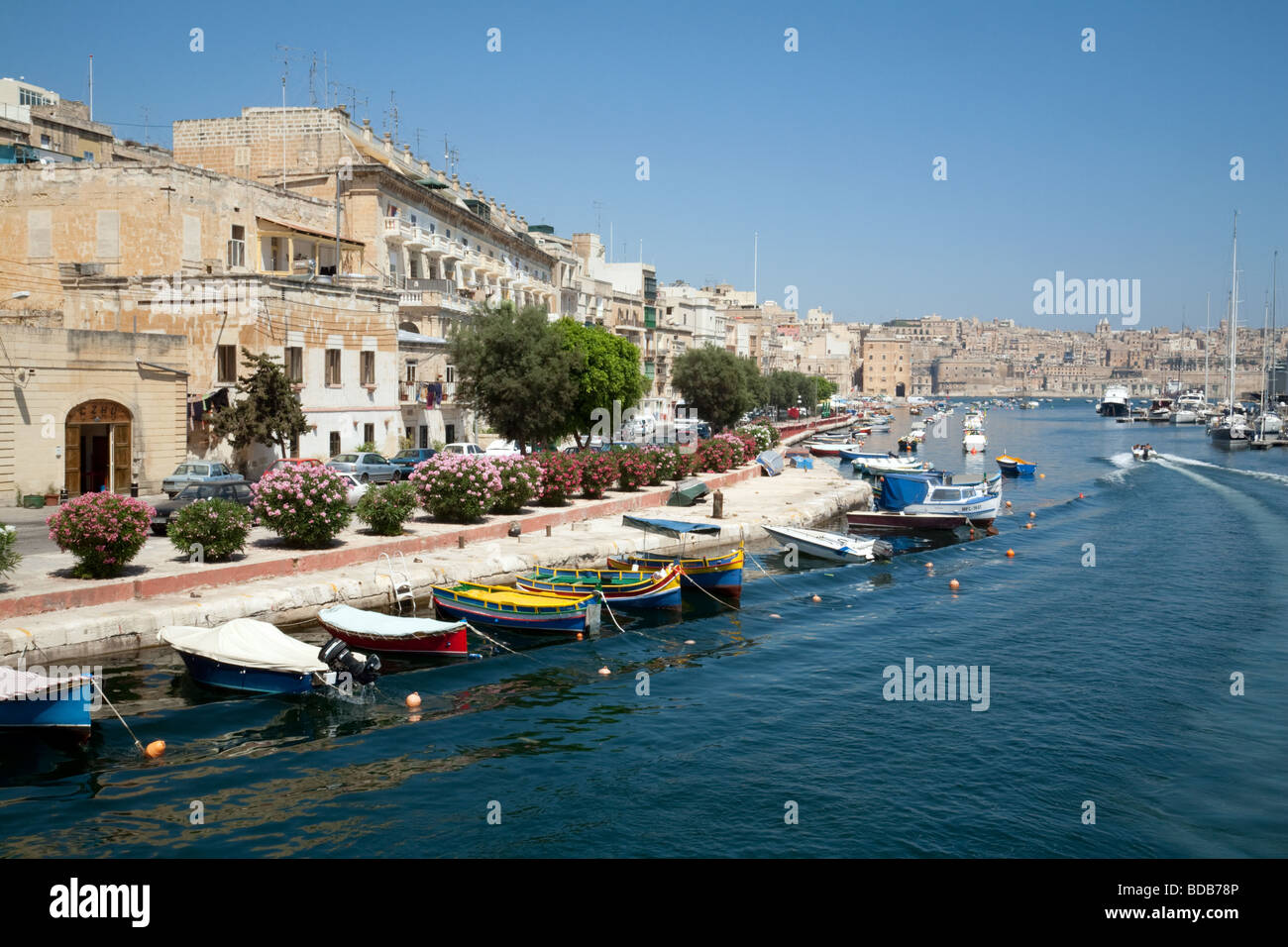 Boats on the waterfront, the Three Cities, Valletta, Malta Stock Photo ...