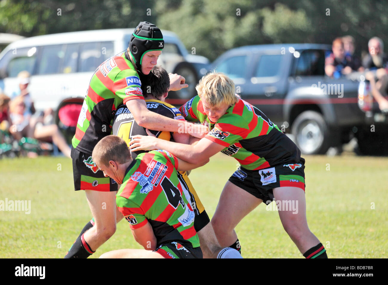 Teams of Australian rugby league playing a match showing the elements ...