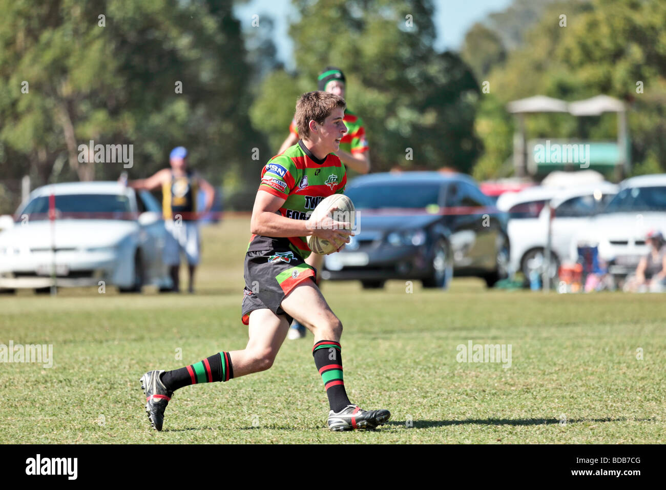 Teams of Australian rugby league playing a match showing the elements ...