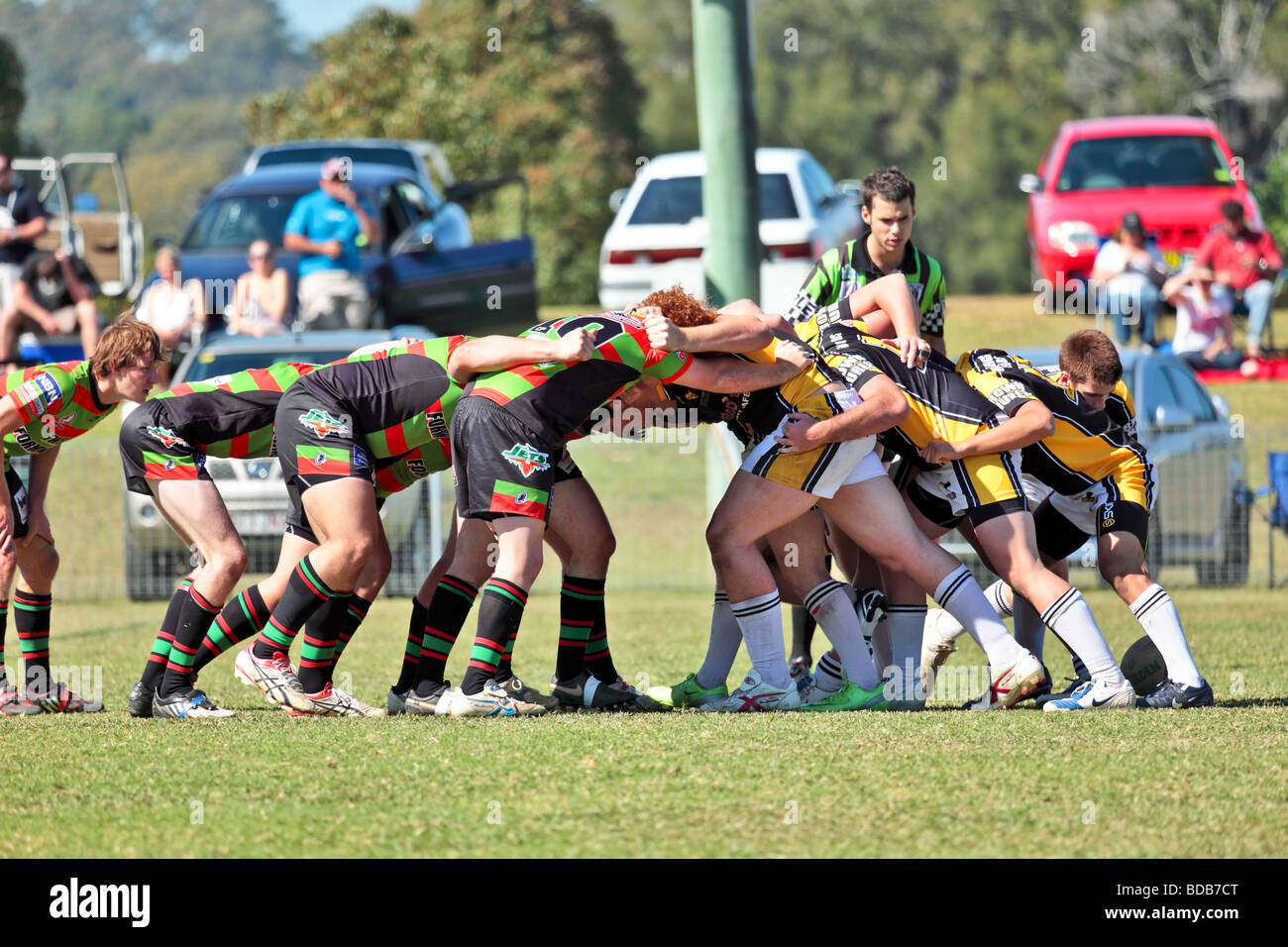 Teams of Australian rugby league playing a match showing the elements ...