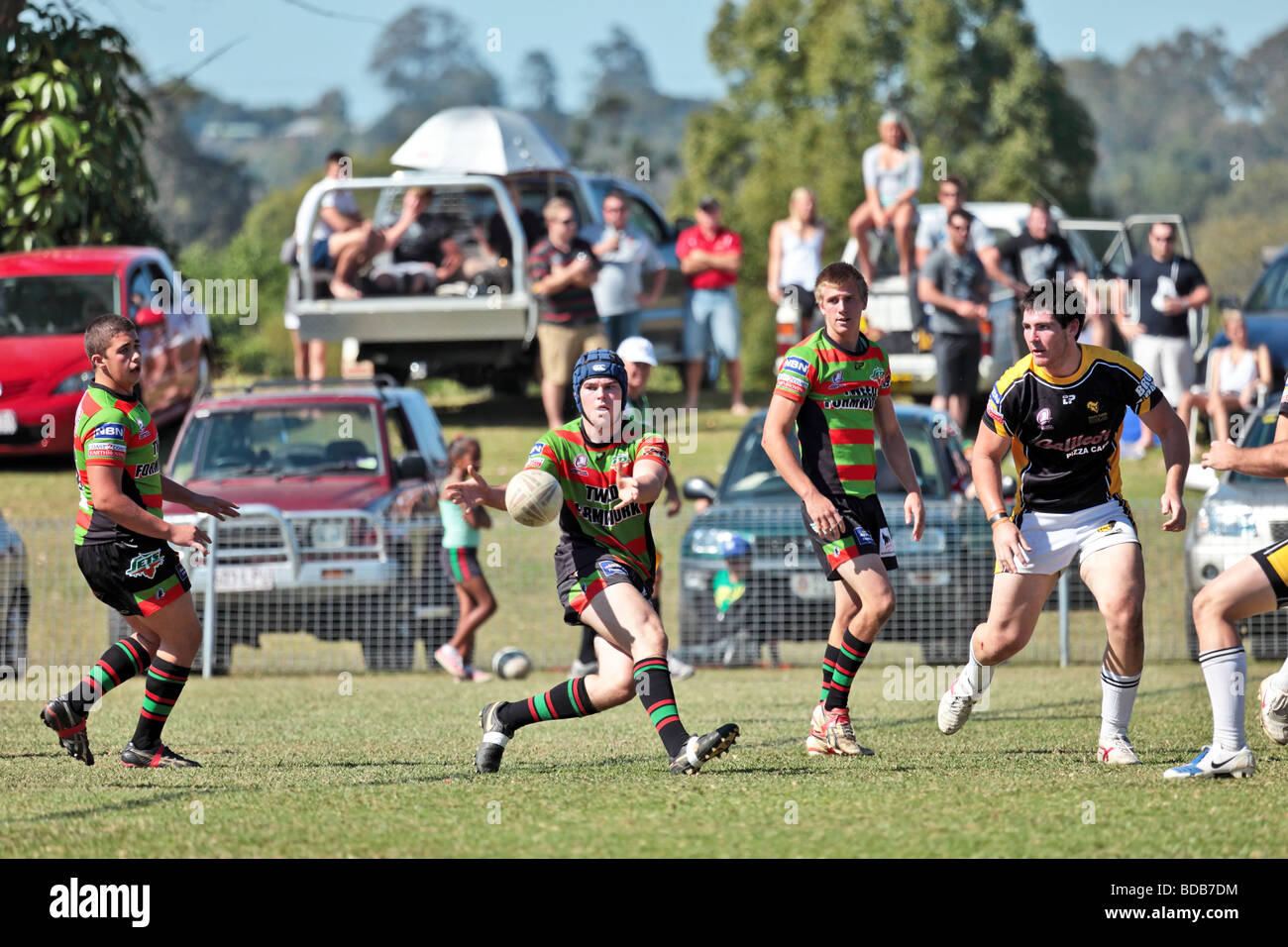Teams of Australian rugby league playing a match showing the elements ...