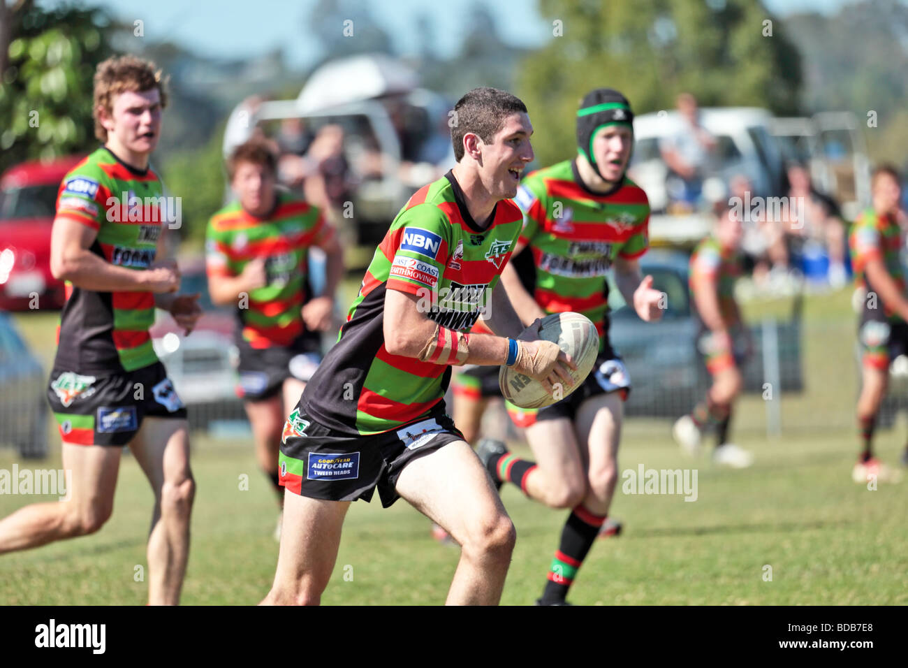 Teams of Australian rugby league playing a match showing the elements ...