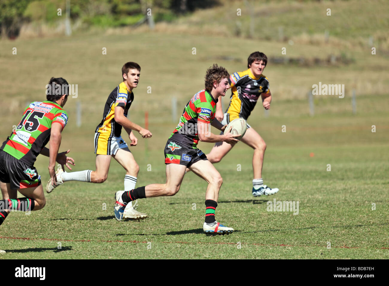 Teams of Australian rugby league playing a match showing the elements ...