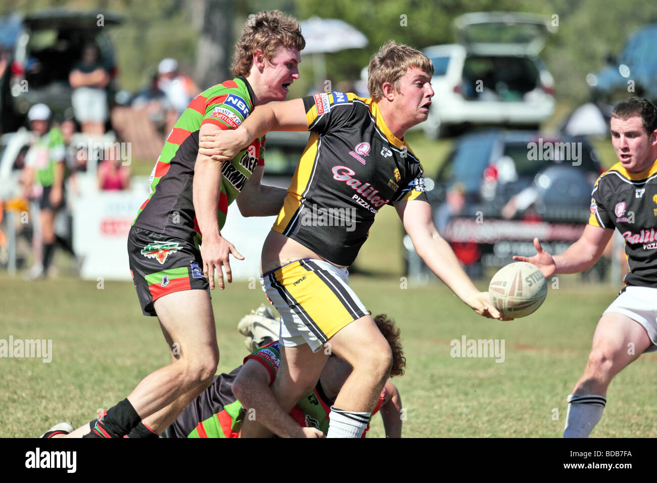Teams of Australian rugby league playing a match showing the elements ...
