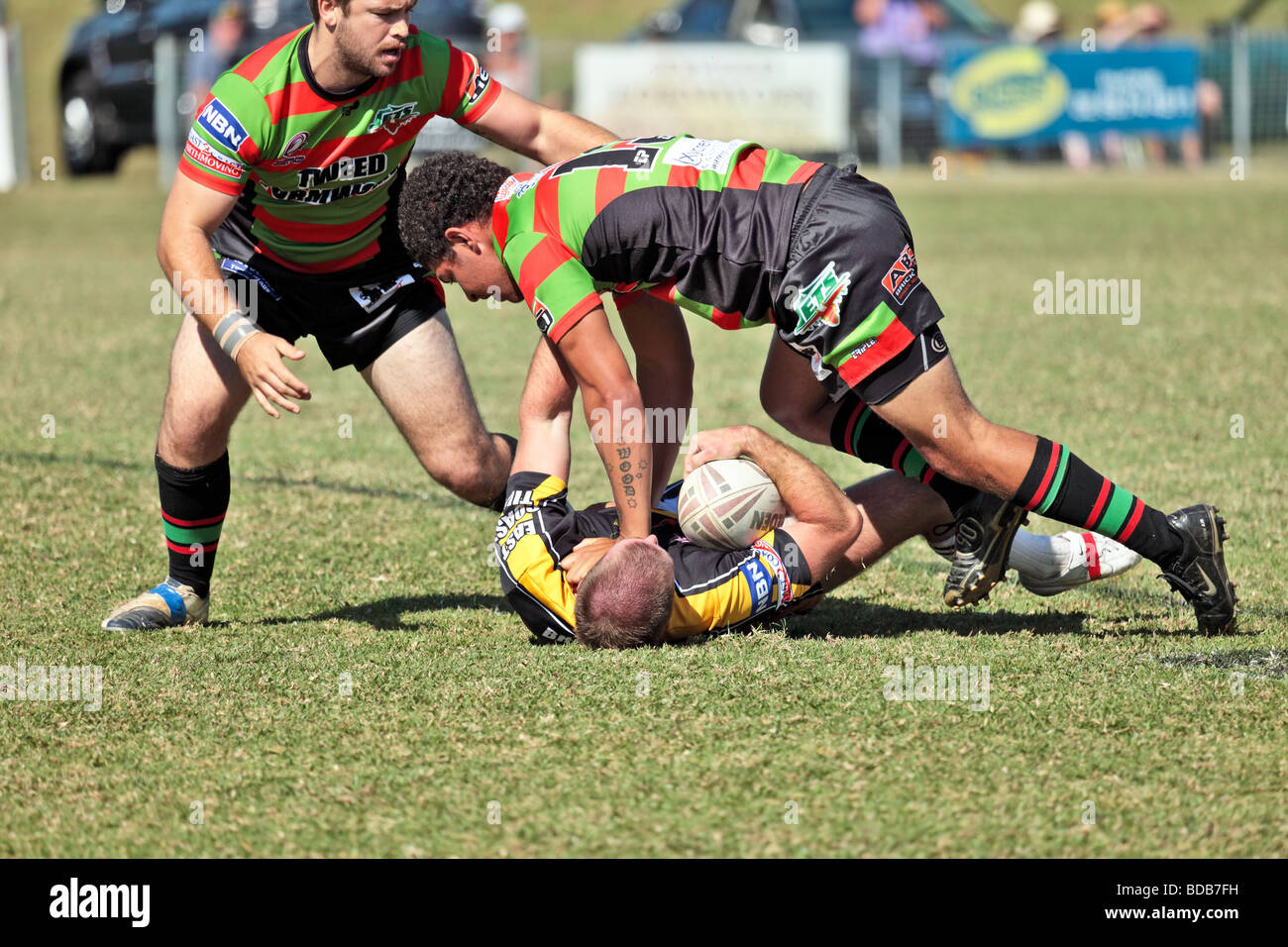 Teams of Australian rugby league playing a match showing the elements ...