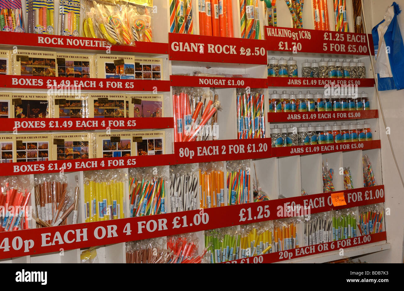 Sticks of rock in shop on Blackpool's famous Golden Mile Stock Photo ...