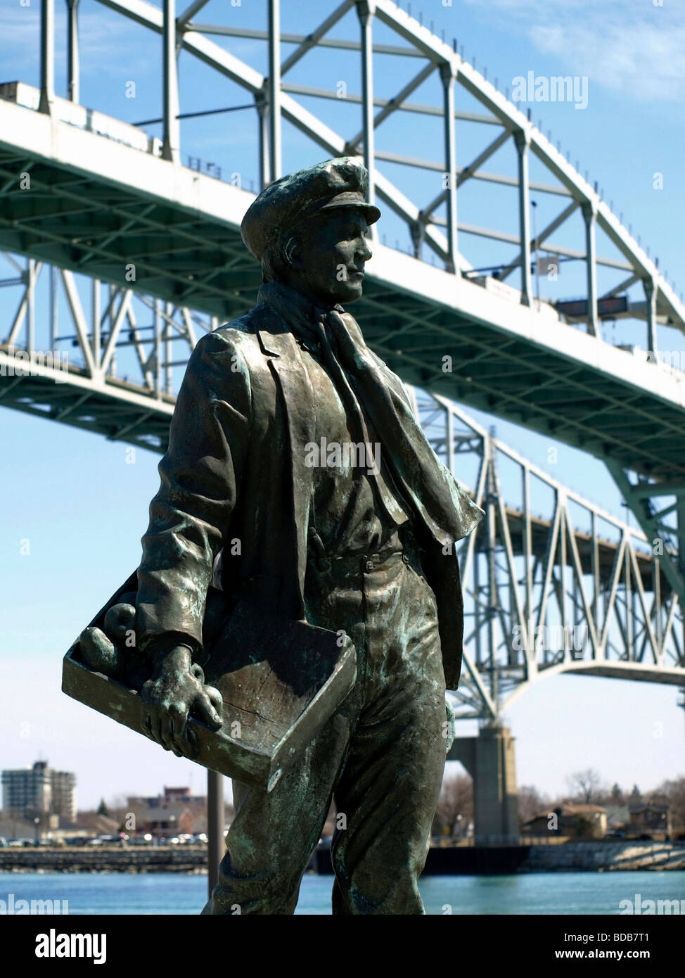 Statue of the boy Thomas Edison on the boardwalk in Port Huron Michigan ...