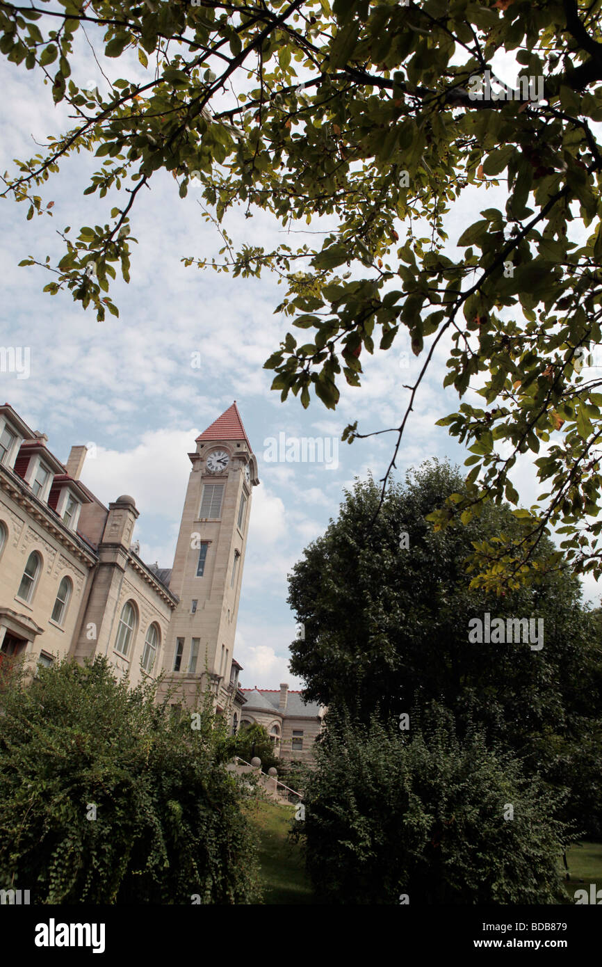 The clock tower at the Indiana University student building Stock Photo ...
