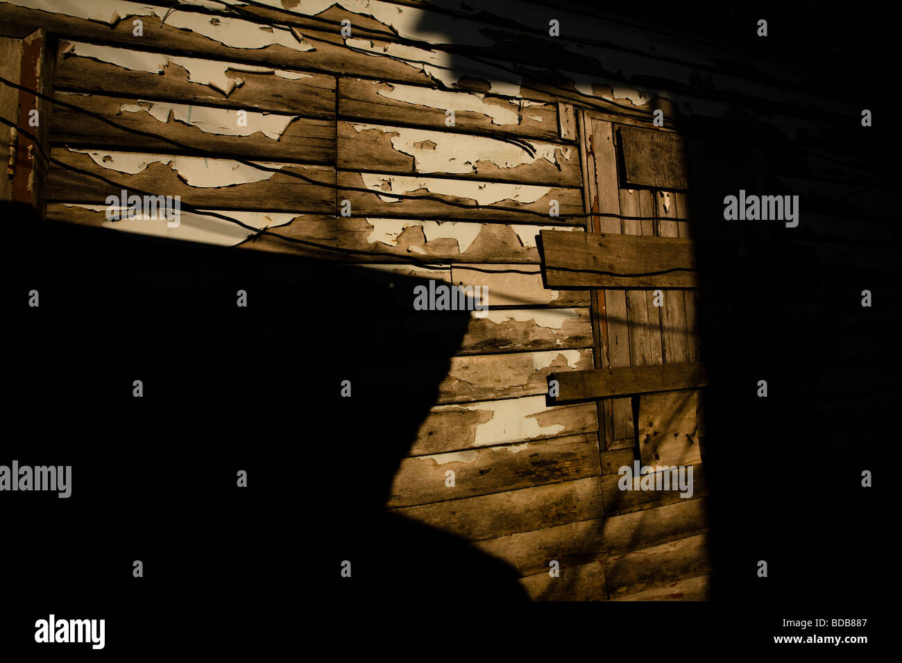 Shadow on ruin wall of old house,Klongtoei community,Bangkok,Thailand ...