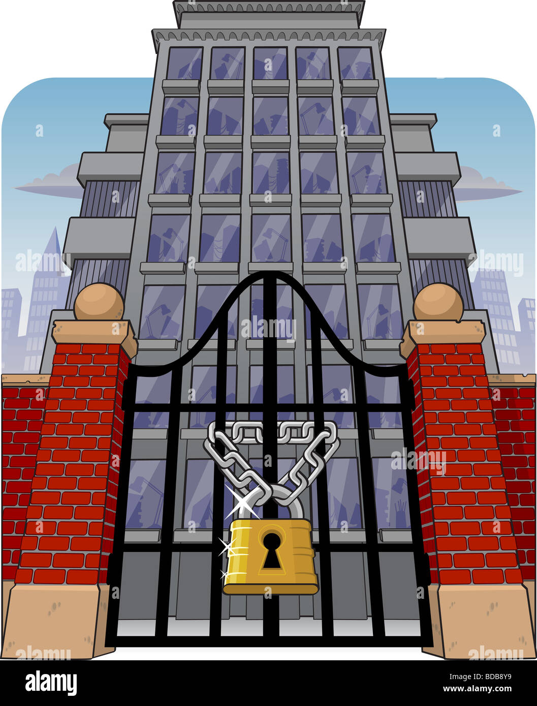 Office building with main gate locked Stock Photo - Alamy