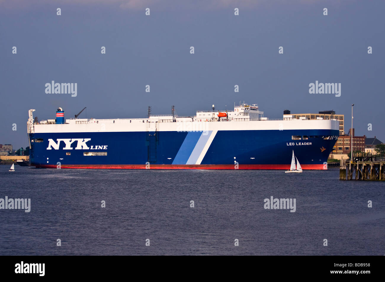 Large Cargo Ship in Boston Harbor. Vehicle Carrier "LEO LEADER" in ...