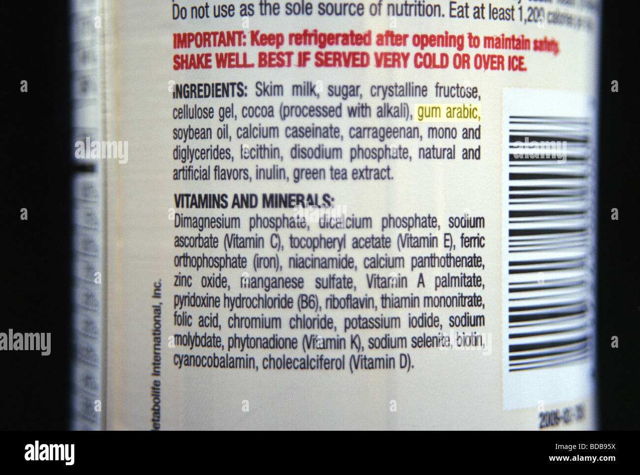 Gum Arabic shown as Ingredient in Popular American Diet Drink. Other ...