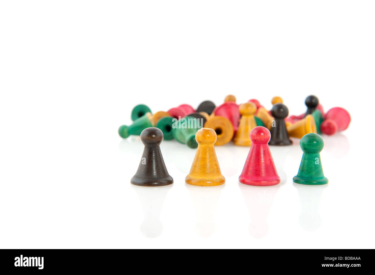 A row of vintage pawns in different colors isolated over white Stock ...