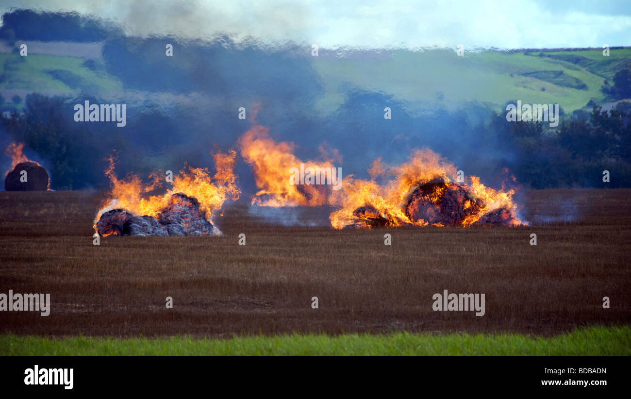 Burning Straw Bales Field in Wiltshire Smoke Stock Photo - Alamy