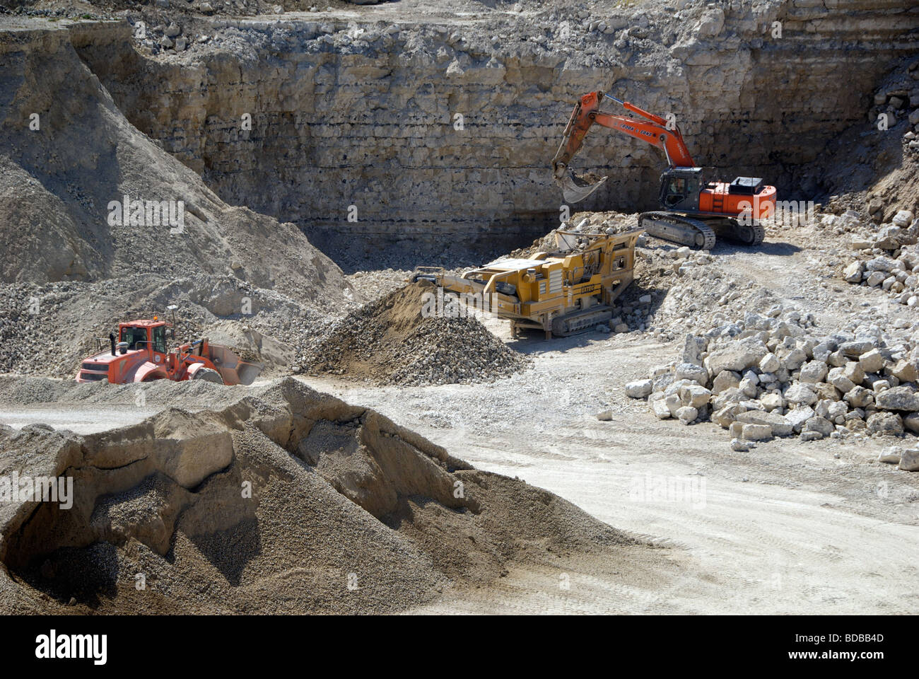Portland Bill Stone Quarry Dorset UK Conveyor Piles Rubble Stock Photo ...