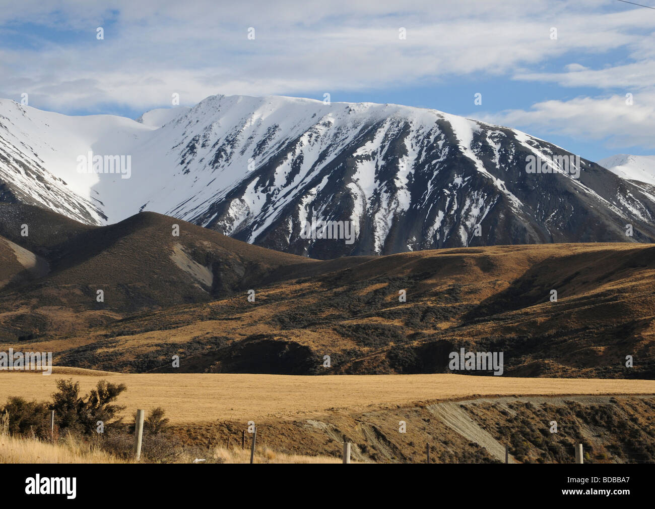 Amazing highlands and snow-capped mountains with fertile farms on ...