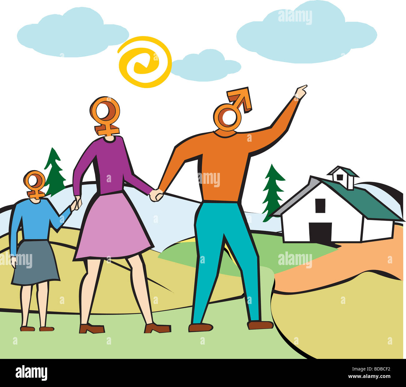 Family with gender sign on faces Stock Photo - Alamy