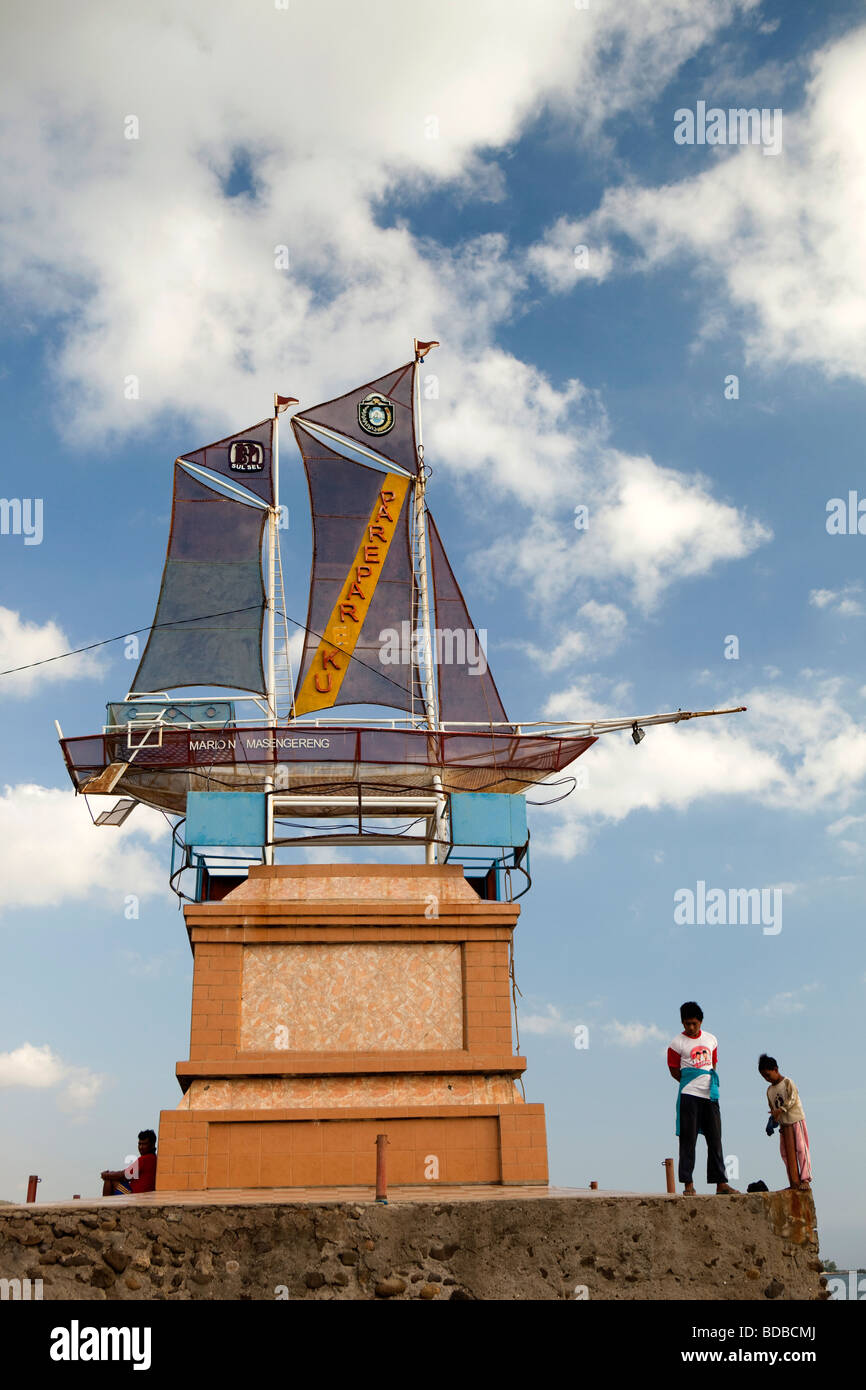 Indonesia Sulawesi West Coast Pare Pare seafront fishing boat memorial ...