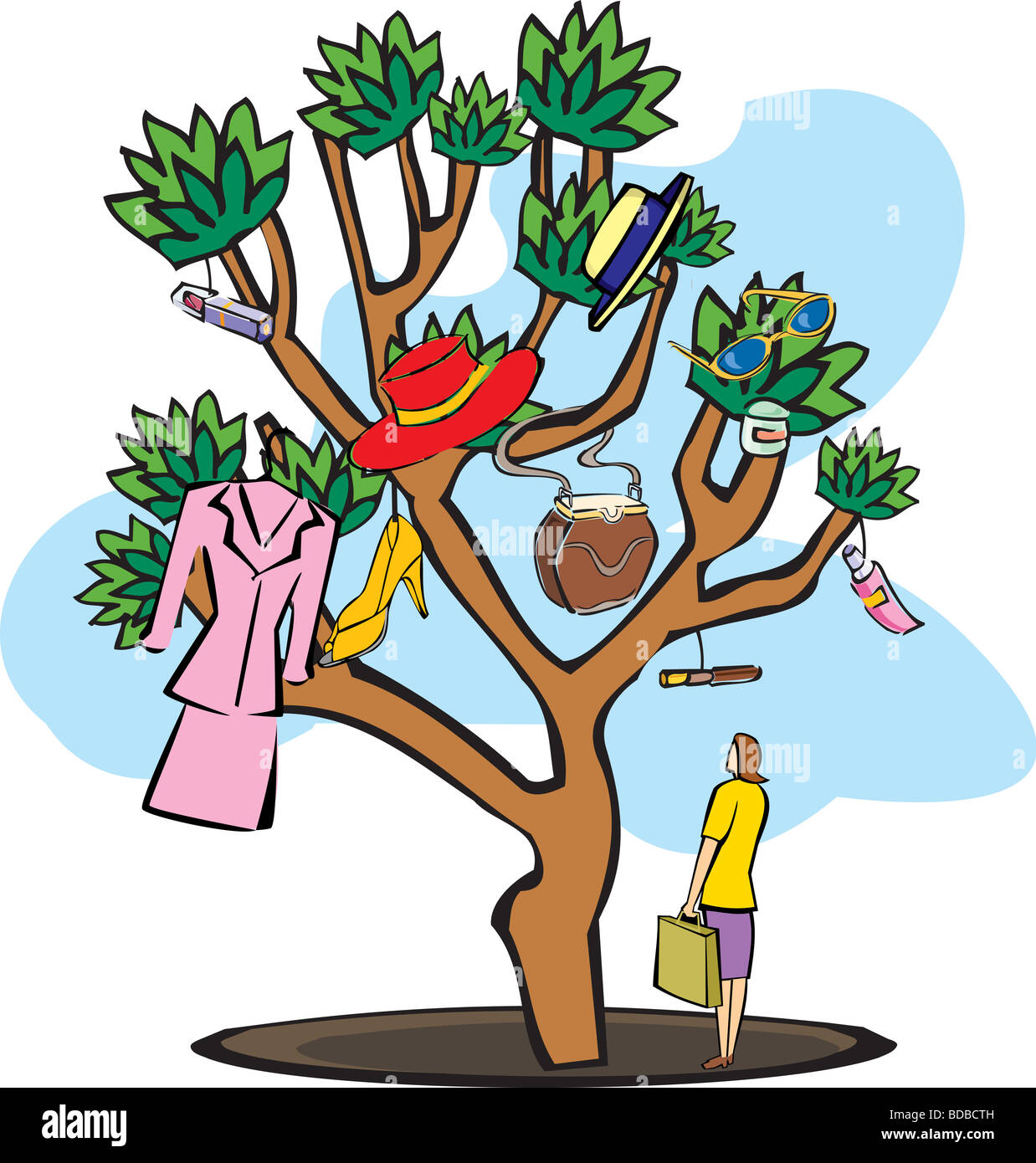 Woman carrying shopping bags under a tree Stock Photo - Alamy