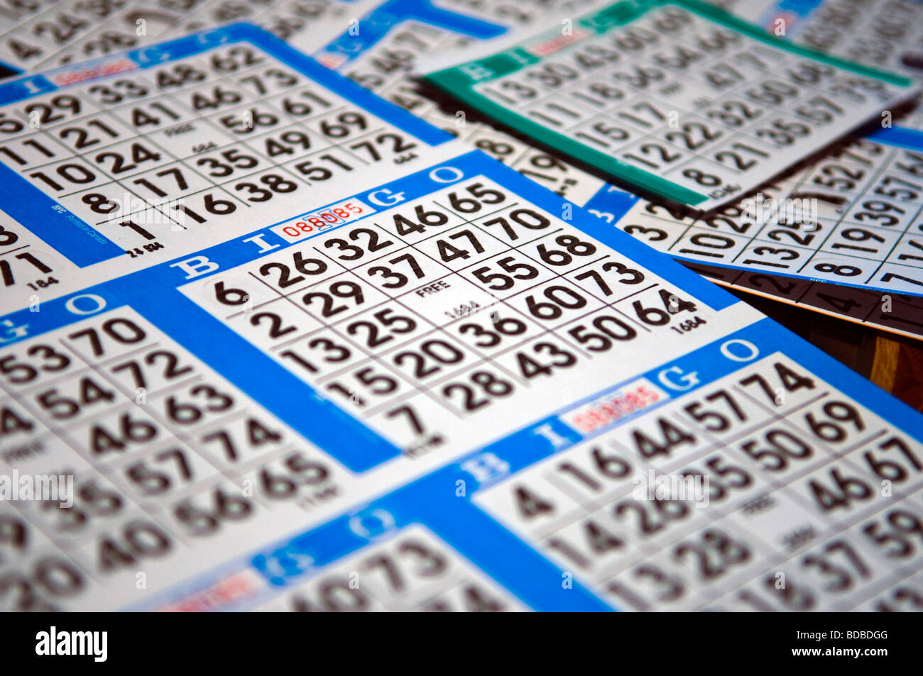 Bingo cards spread out on a table Stock Photo - Alamy